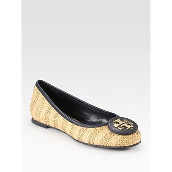 Tory Burch | Shoes | Tory Burch Raffia Straw Woven Leather Trim Reva ...
